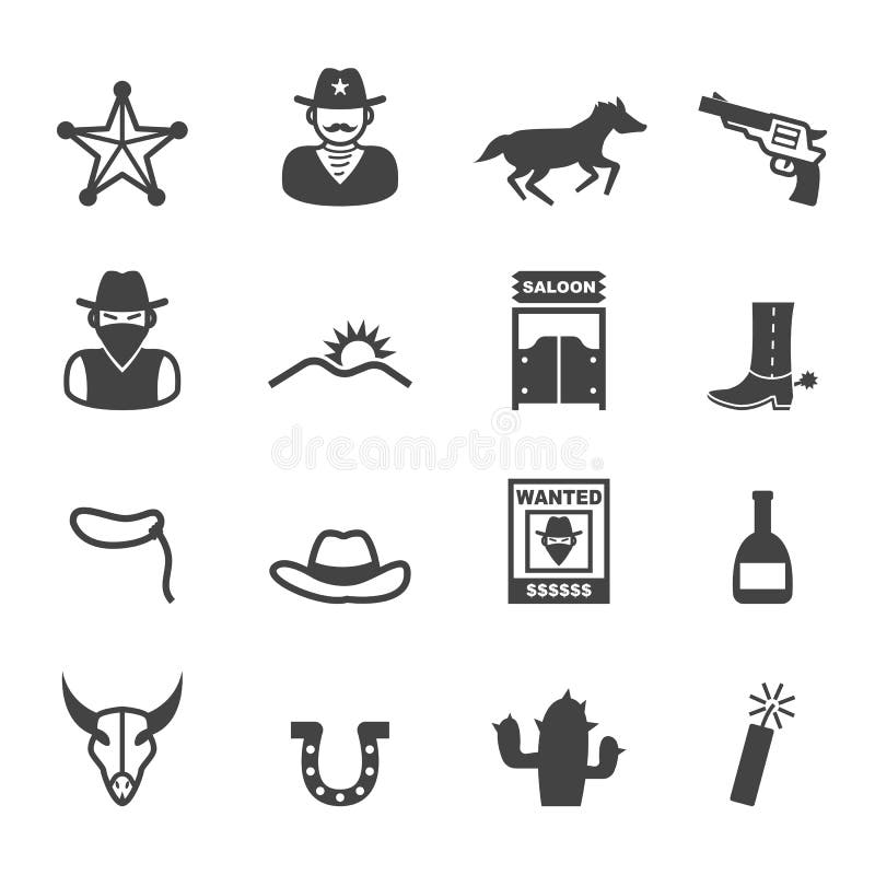 Cowboy icons stock vector. Illustration of icon, cartwheel - 35330593
