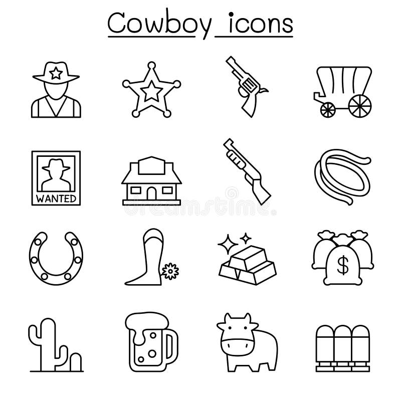 Cowboy icons stock vector. Illustration of icon, cartwheel - 35330593