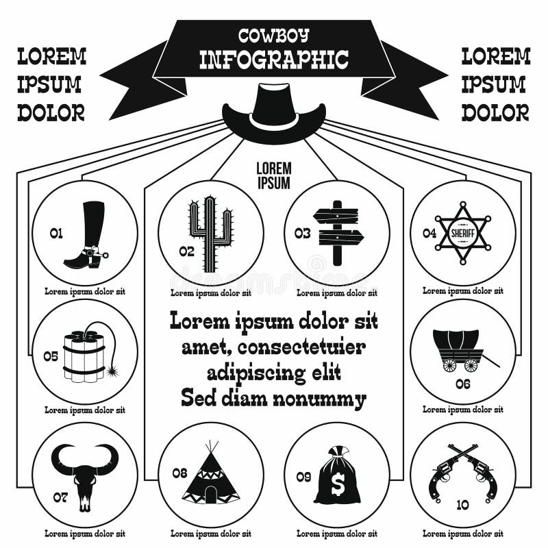 Cowboy Infographic Elements, Simple Style Stock Illustration ...