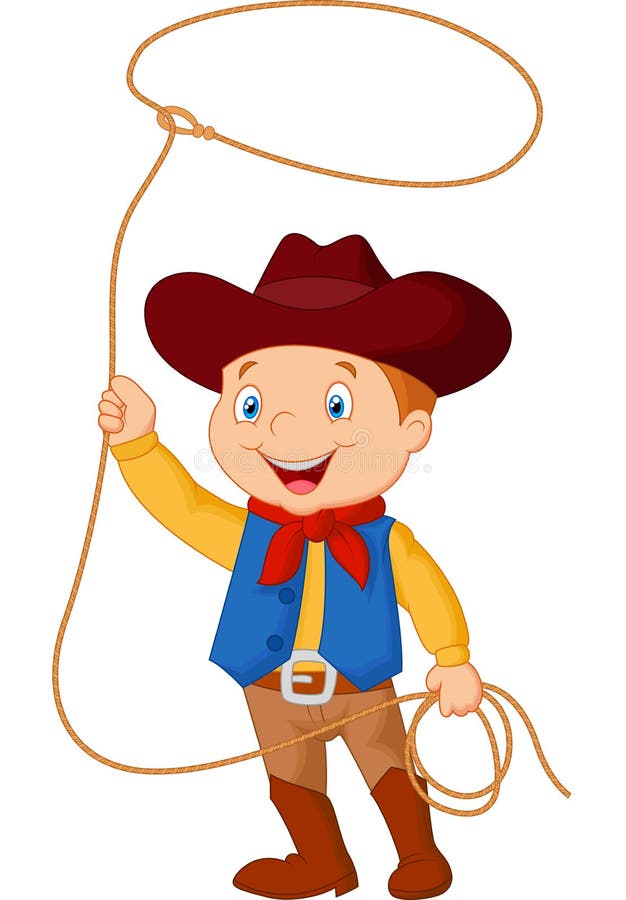 Cowboy Kid Cartoon Twirling a Lasso Stock Vector - Illustration of ...