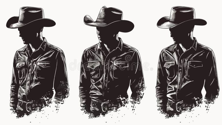 Cowboy Man in a Series of Four Images for Creative Projects Stock ...