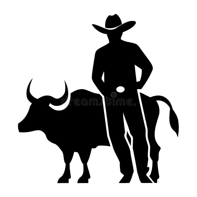Cowboy Man Standing Next To a Bull Stock Vector - Illustration of farm ...