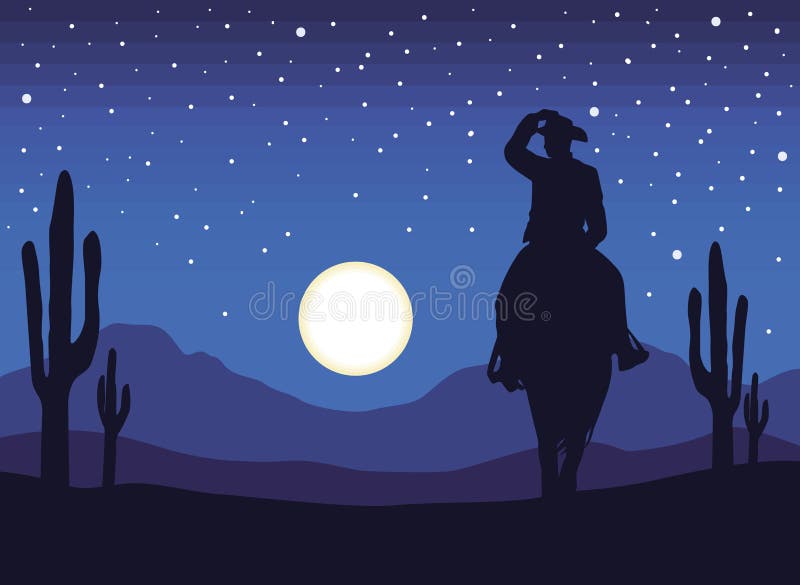 Cowboy with Moon Silhouette Stock Vector - Illustration of western ...