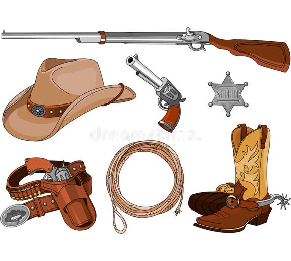 Various Vintage Cowboy Western Objects Stock Illustrations – 7 Various ...
