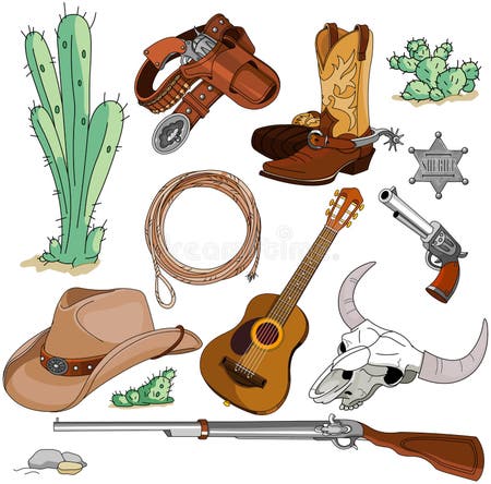 Cowboy objects set stock vector. Illustration of culture - 53731200