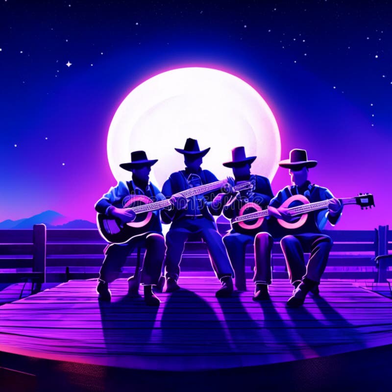 Cowboy Playing Guitar on the Ranch at Night. 3d Illustration AI ...