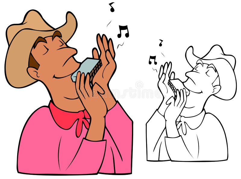 Cowboy Playing a Harmonica stock vector. Illustration of cartoon - 84187390