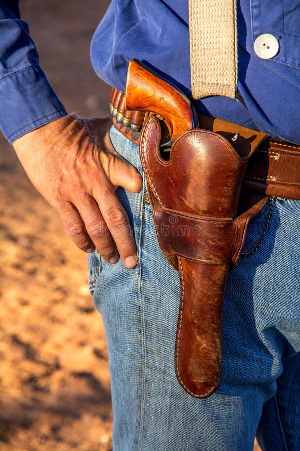 Cowboy with Revolver in Holster Stock Image - Image of three, holster ...