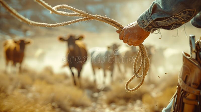 Cowboy Roping Cattle on a Ranch. Stock Image - Image of action, rural ...