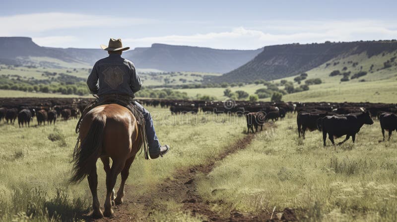 A Cowboy S Life Herding Angus Cattle. Generative AI Stock Illustration ...