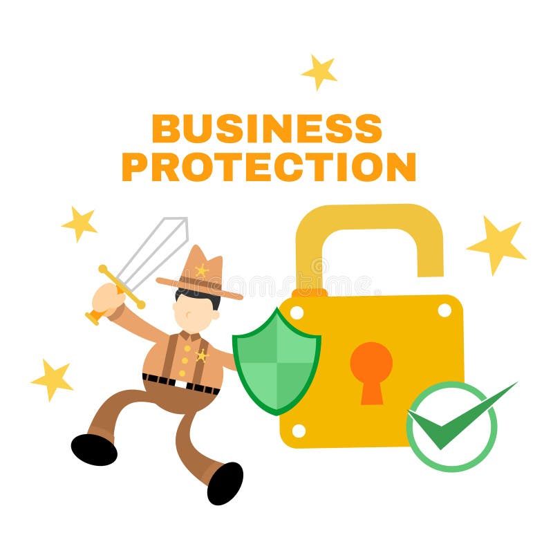 Cowboy America and Business Security Protection Padlock Cartoon Doodle ...