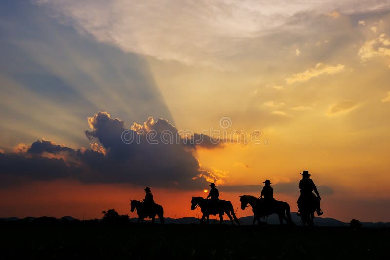 Cowboy Silhouette on Horse during Nice Sunset Stock Photo - Image of ...