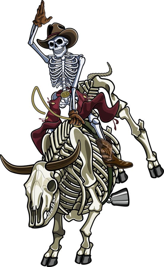 Cowboy Skeleton Bull Riding on a Bucking Skeleton Bull Stock Vector ...