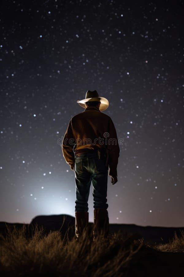Cowboy Star Gazing at Night Sky, Created Using Generative Ai Technology ...