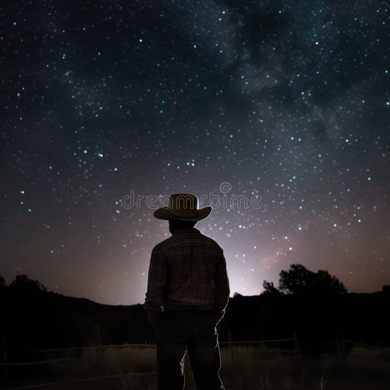 Cowboy Star Gazing at Night Sky, Created Using Generative Ai Technology ...
