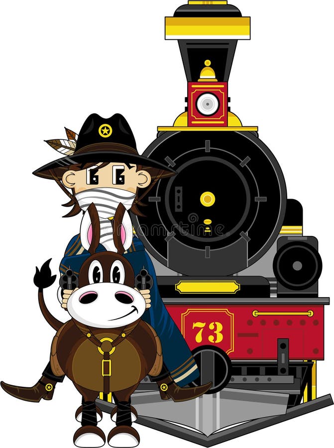 Cowboy and Steam Train stock vector. Illustration of outlaw - 94503323