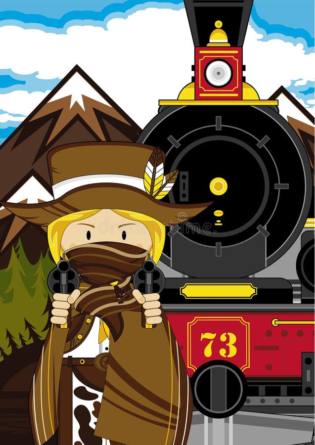 Cowboy and Steam Train stock vector. Illustration of railway - 94503332