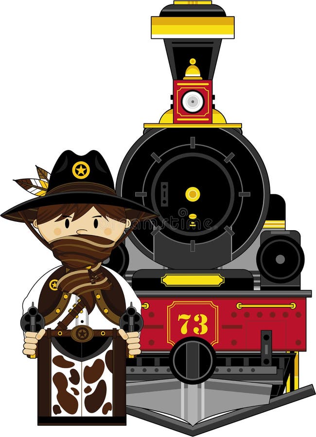 Cowboy and Steam Train stock vector. Illustration of railway - 94503332