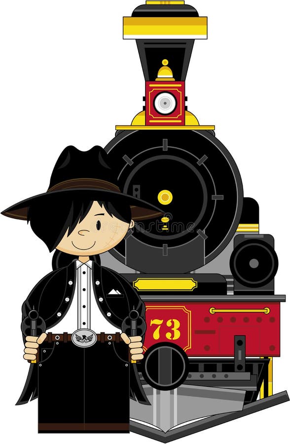 Cowboy and Steam Train stock vector. Illustration of cute - 94503853