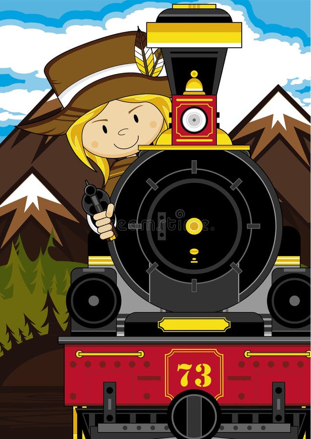 Cowboy and Steam Train stock vector. Illustration of chimney - 94504094