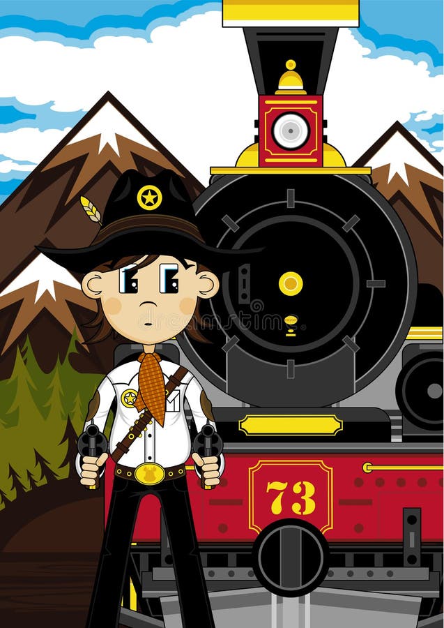 Cowboy and Steam Train stock vector. Illustration of transportation ...