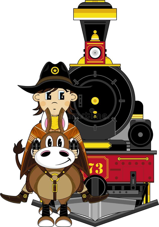 Cowboy and Steam Train stock vector. Illustration of cute - 94504385