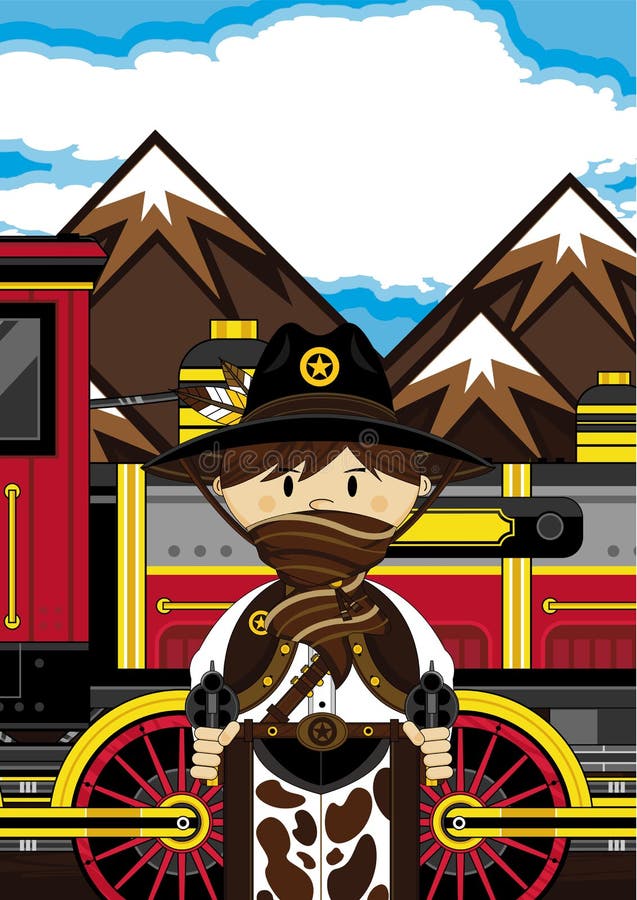 Cowboy and Steam Train stock vector. Illustration of railway - 94504439