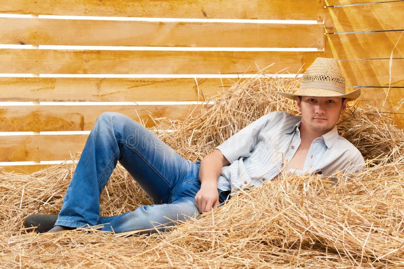 Cowboy on straw stock image. Image of caucasian, fashion - 25933311