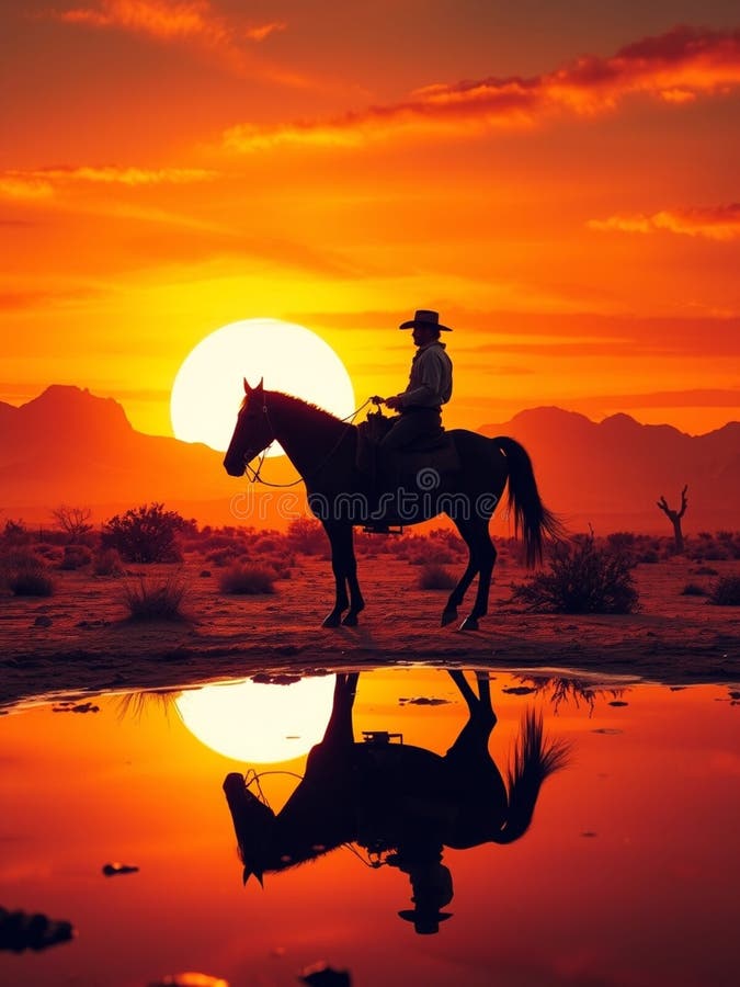 Cowboy at Sunset stock illustration. Illustration of silhouette - 355790849