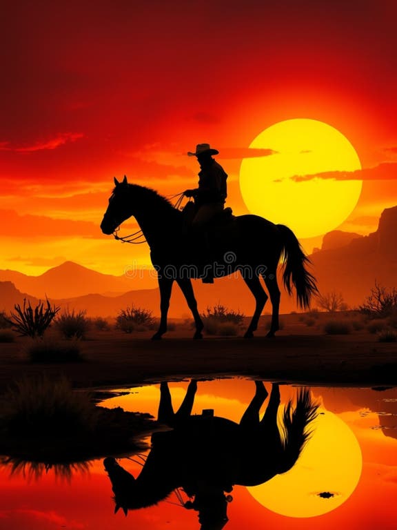 Cowboy at Sunset stock illustration. Illustration of sunset - 355790874