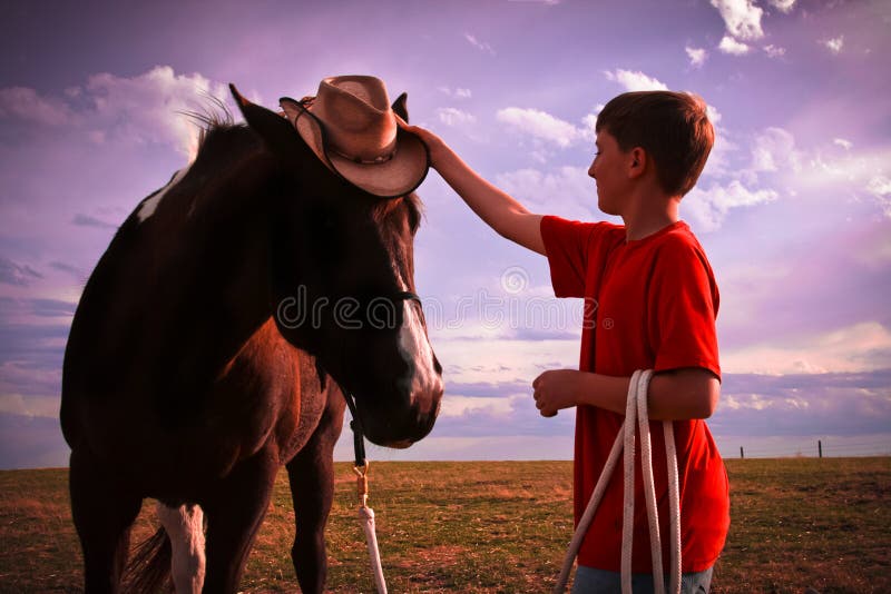 Cowboy u. seine Pferde stockfoto. Bild von loyalität - 24930188