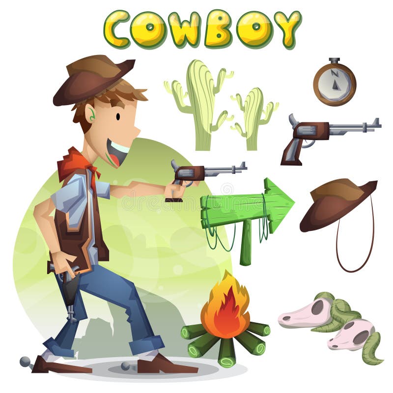 Cowboy Vector Cartoon with Separated Layers for Game and Animation ...