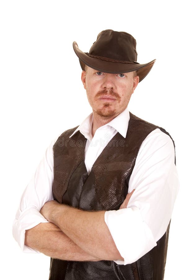 Cowboy in Vest and Hat Look Smirk Smile Stock Image - Image of fashion ...