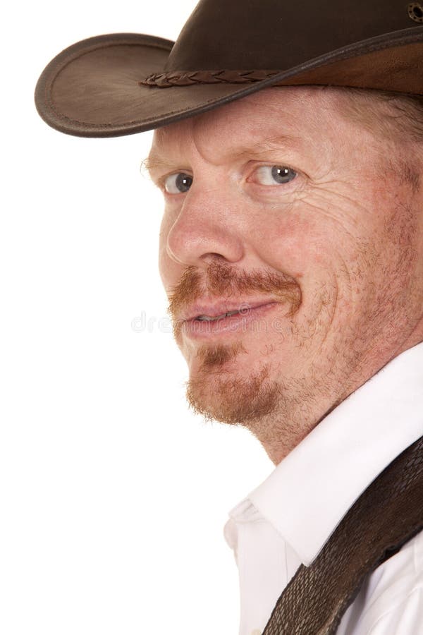 Cowboy in Vest and Hat Look Smirk Smile Stock Image - Image of fashion ...