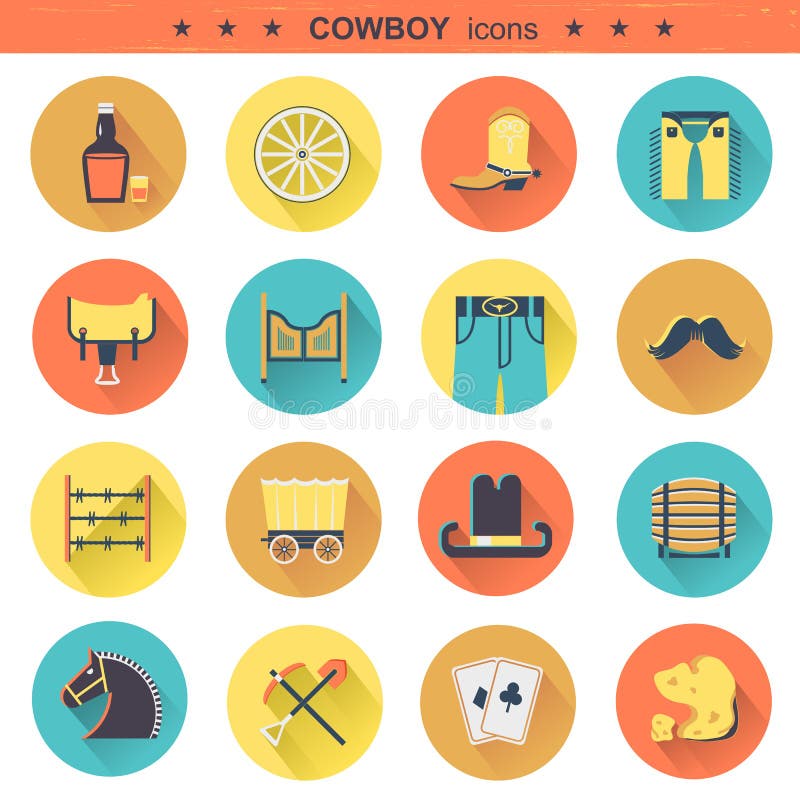 Cowboy web icons on white. stock vector. Illustration of pictogram ...