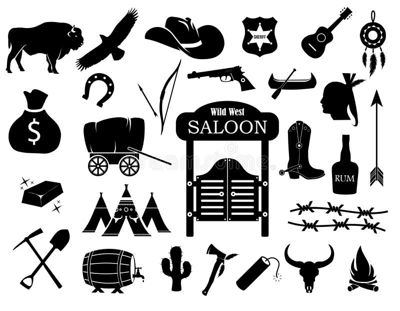 Cowboy, Western, Wild West Icon Set Stock Illustration - Illustration ...