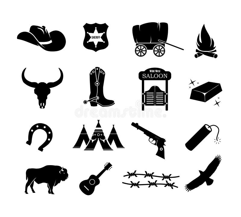 Cowboy, Western, Wild West Icon Set Stock Illustration - Illustration ...