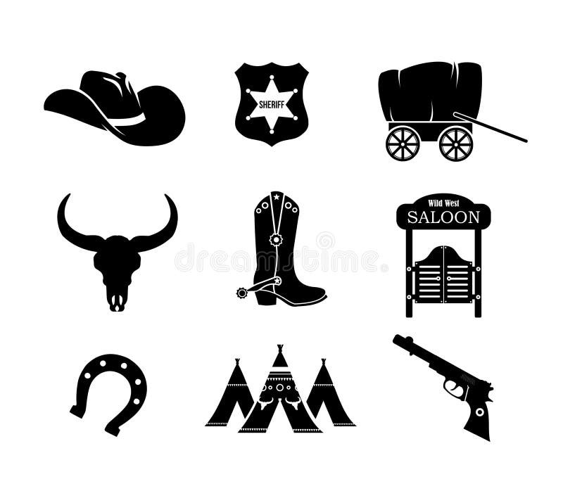 Cowboy, Western, Wild West Icon Set Stock Illustration - Illustration ... Cowboy, Western, Wild West Icon Set Stock Illustration - Illustration ...