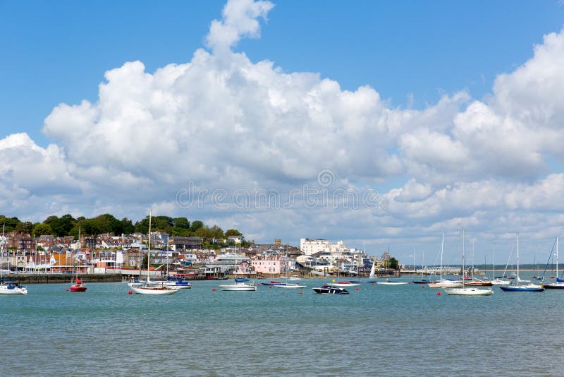 Cowes Harbour Isle of Wight with Boats and Blue Sky Stock Image - Image ...