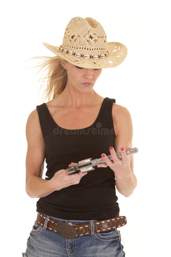 Cowgirl Tank Top Look at Gun Stock Image - Image of beauty, glamour ...