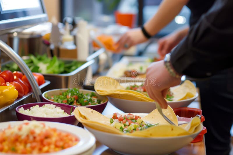 Coworker Setting Up a Taco Bar for Lunch Meeting Stock Photo - Image of ...