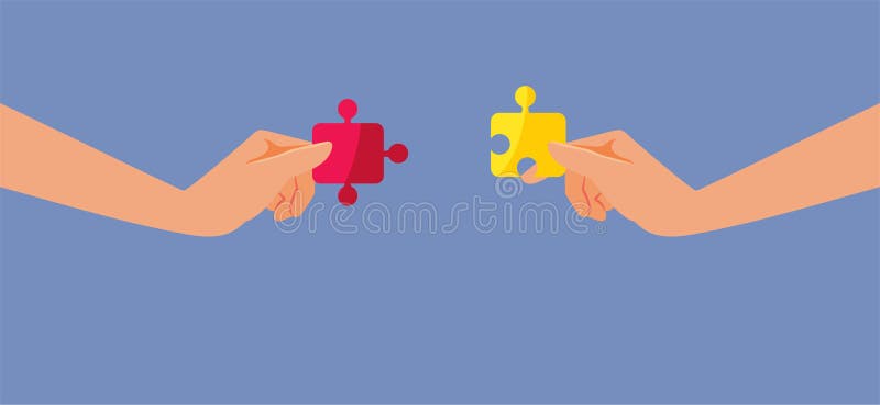 People Putting Together a Puzzle in Teamwork Effort Vector Illustration ...