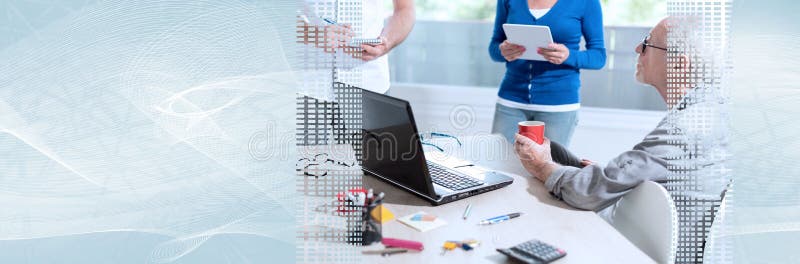 Coworkers Having a Business Discussion. Panoramic Banner Stock Image ...