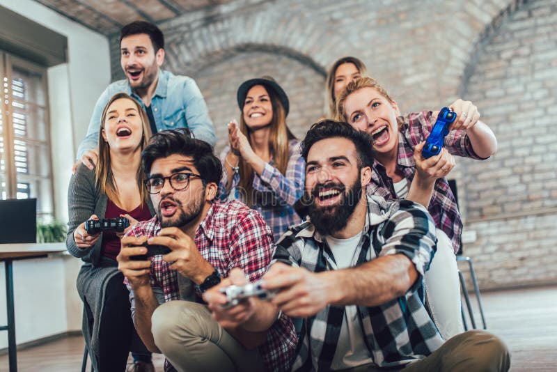 Coworkers Playing Video Games Stock Image - Image of office, leisure ...
