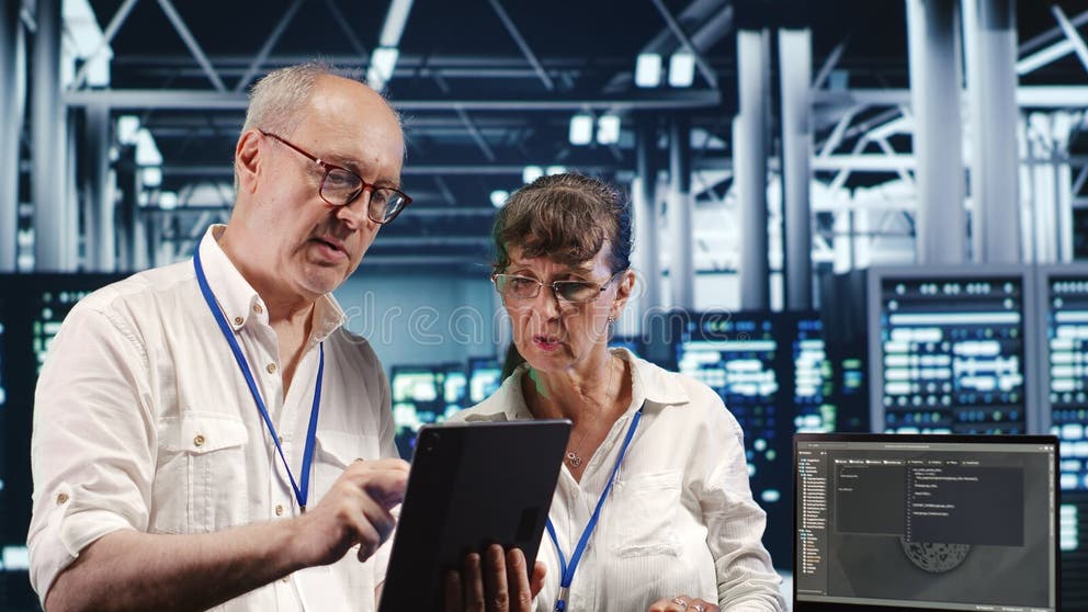 Coworkers Running Code in Data Center Stock Photo - Image of repair ...