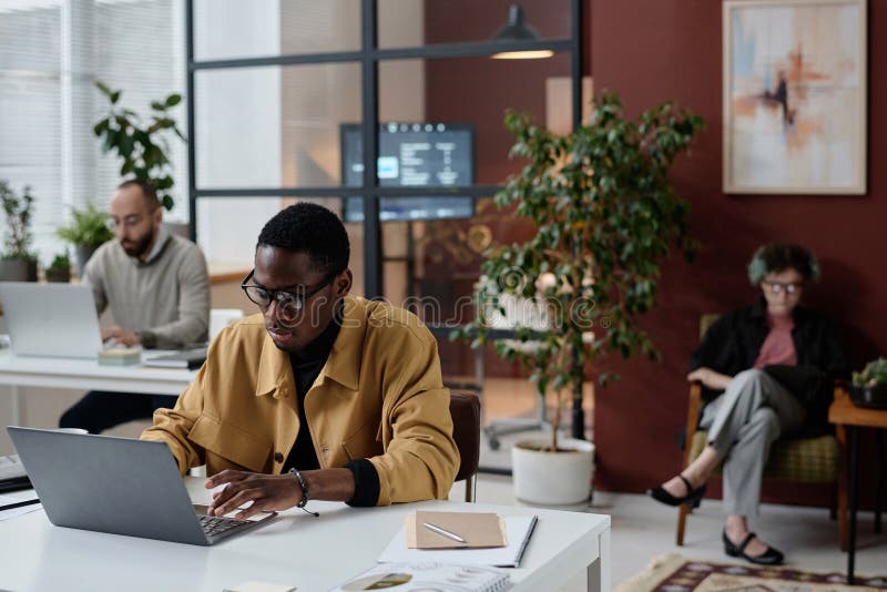 Coworkers Sitting in Office Together and Browsing Their Computers Stock ...