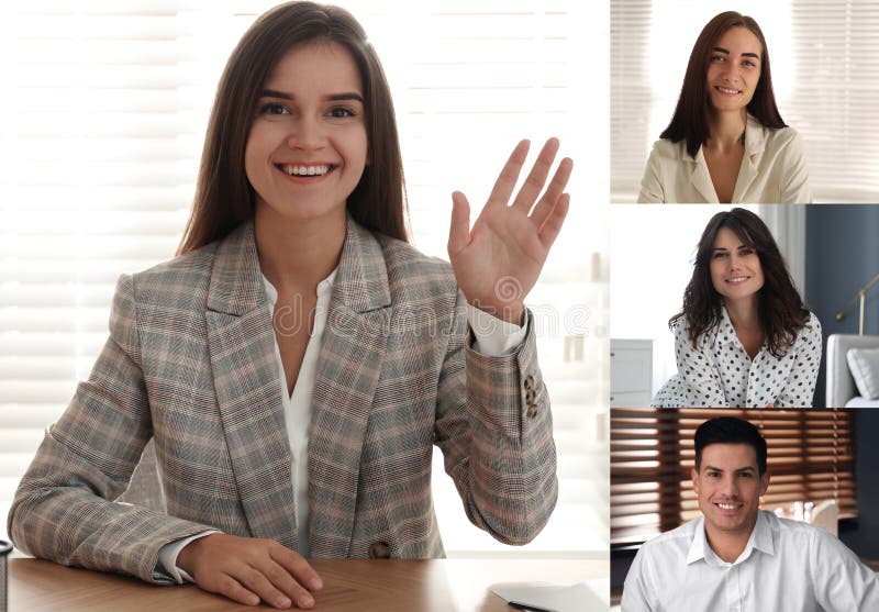 Coworkers Using Video Chat To Work Remotely. People on Display, Views ...