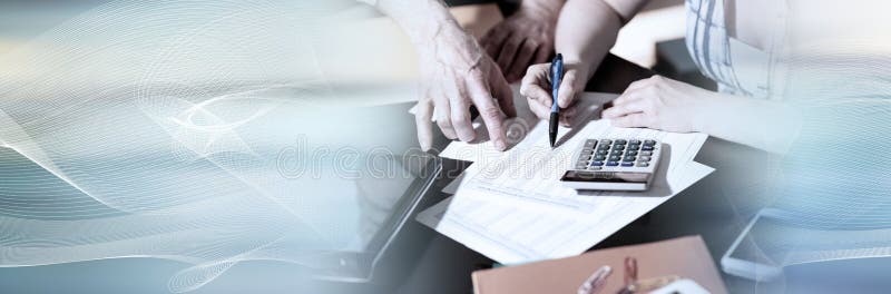 Coworkers Working on Business Report. Panoramic Banner Stock Photo ...