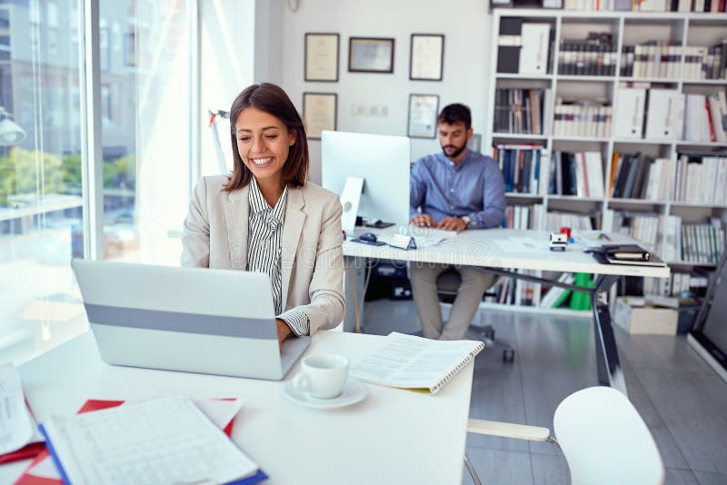Coworkers Working on Computer Stock Image - Image of ideas, office ...