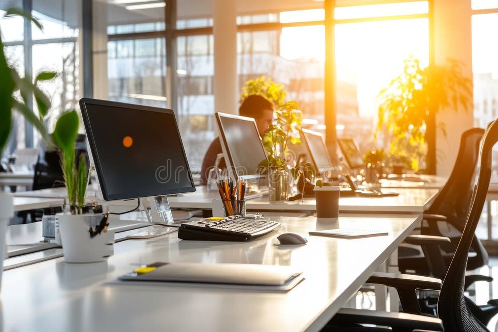 Coworkers Working at Computers in Modern Sunny Office Stock ...